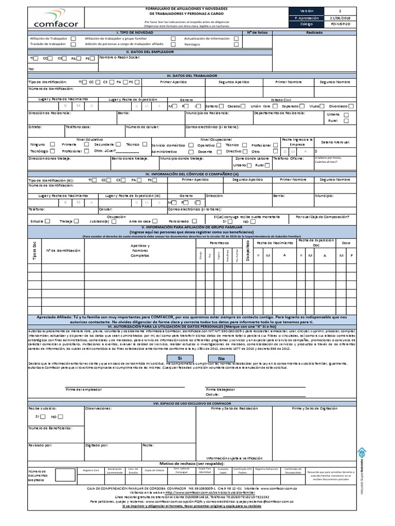 COMFACOR Formulario | PDF | Salario mínimo | Salario