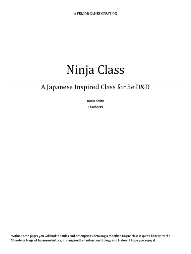 Ninja Class: A Japanese Inspired Class For 5e D&D | PDF | Ninja | Weaponry