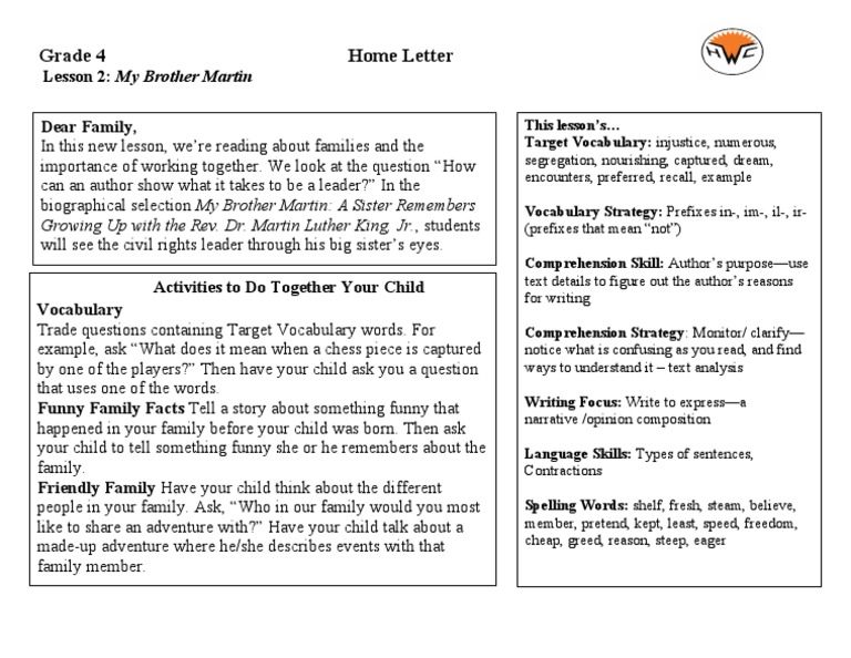 Grade 4 L2 My Brother Martin | PDF