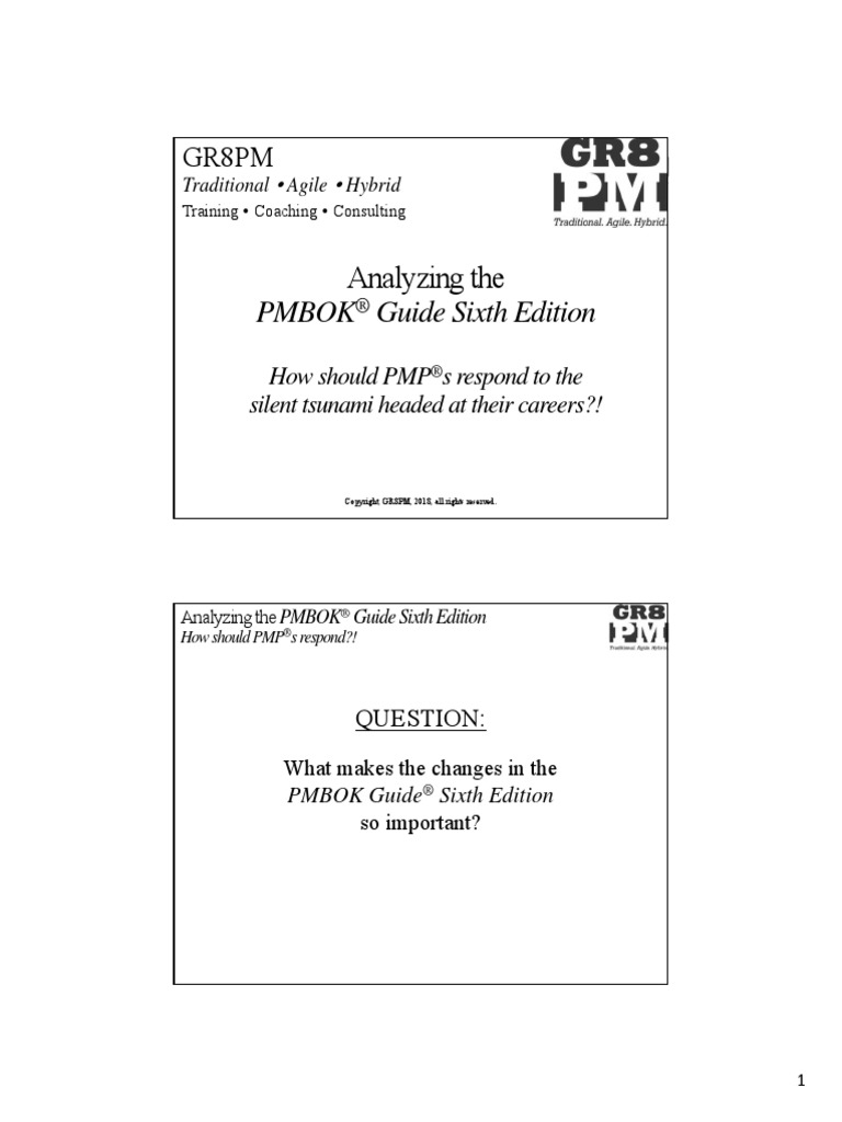 Agile, PMBOK 6th & PMPs Handouts | PDF | Project Management Professional | Project Management