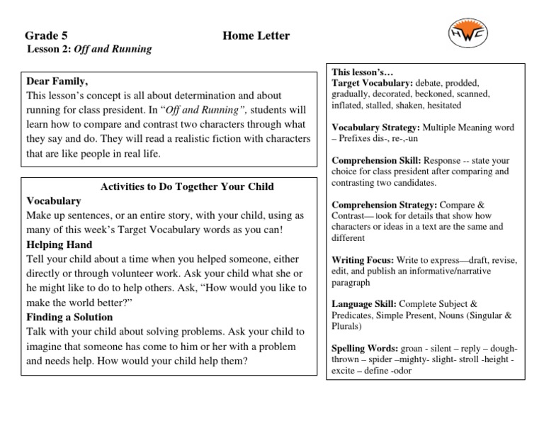 Grade 5 Reading: Off and Running Lesson | PDF | Reading Comprehension ...