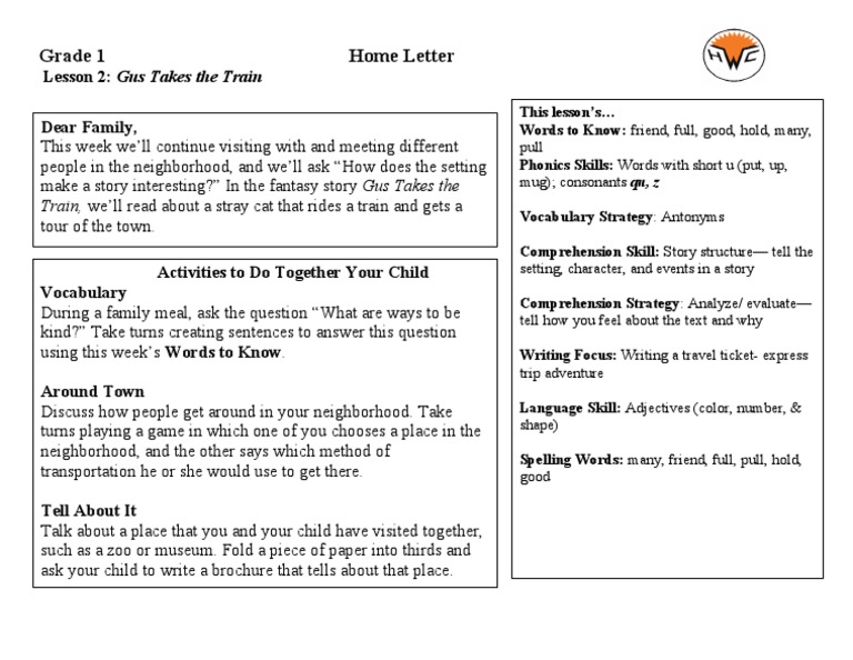 Grade 1 L2 Gus Takes The Train | PDF