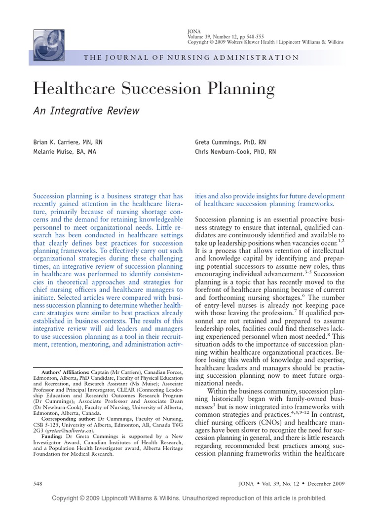 Healthcare Succession Planning: An Integrative Review | PDF ...