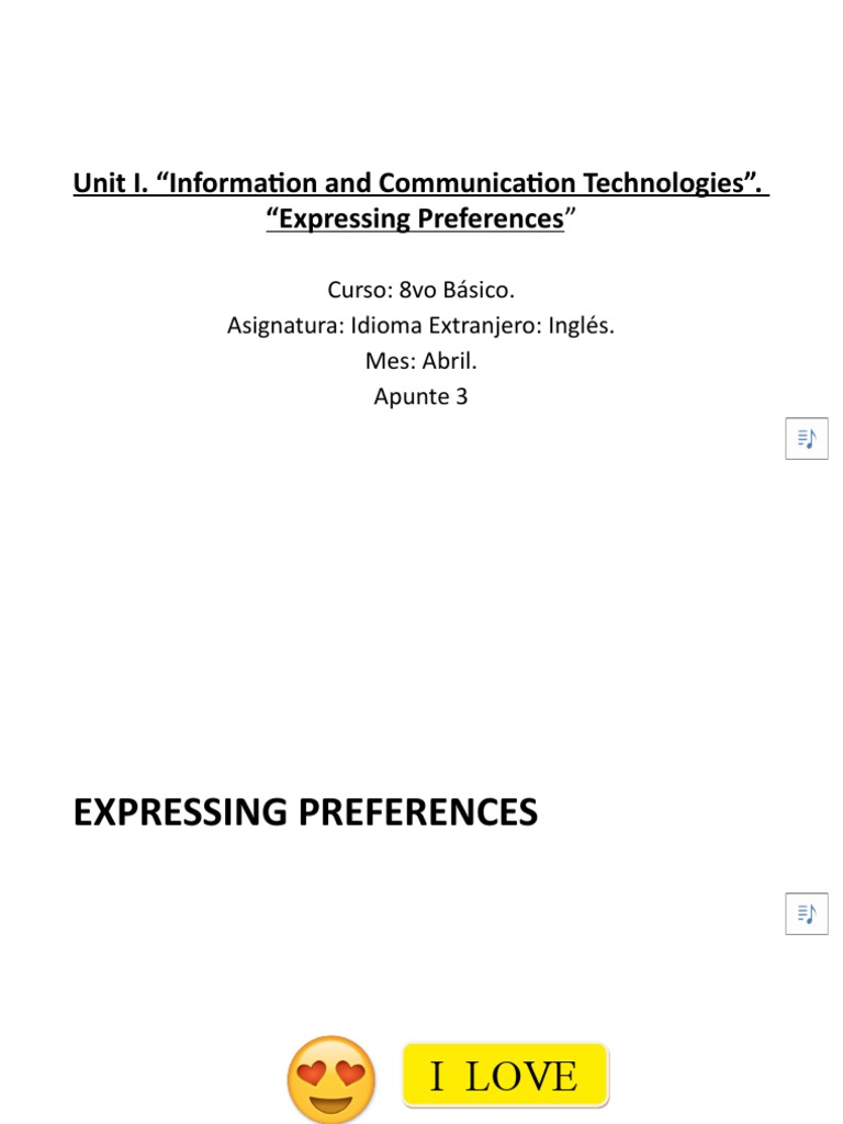Unit I. "Information and Communication Technologies". "Expressing Preferences" | PDF | Self ...
