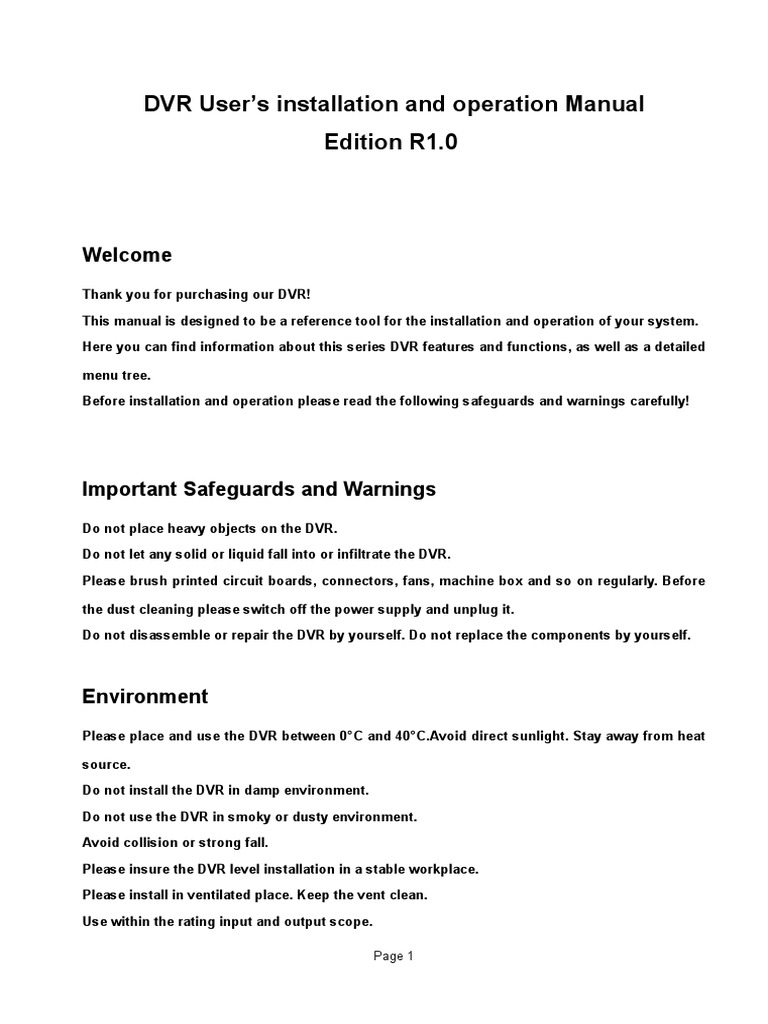 A Series DVR User's Installation and Operation Manual (R5.0) | PDF ...
