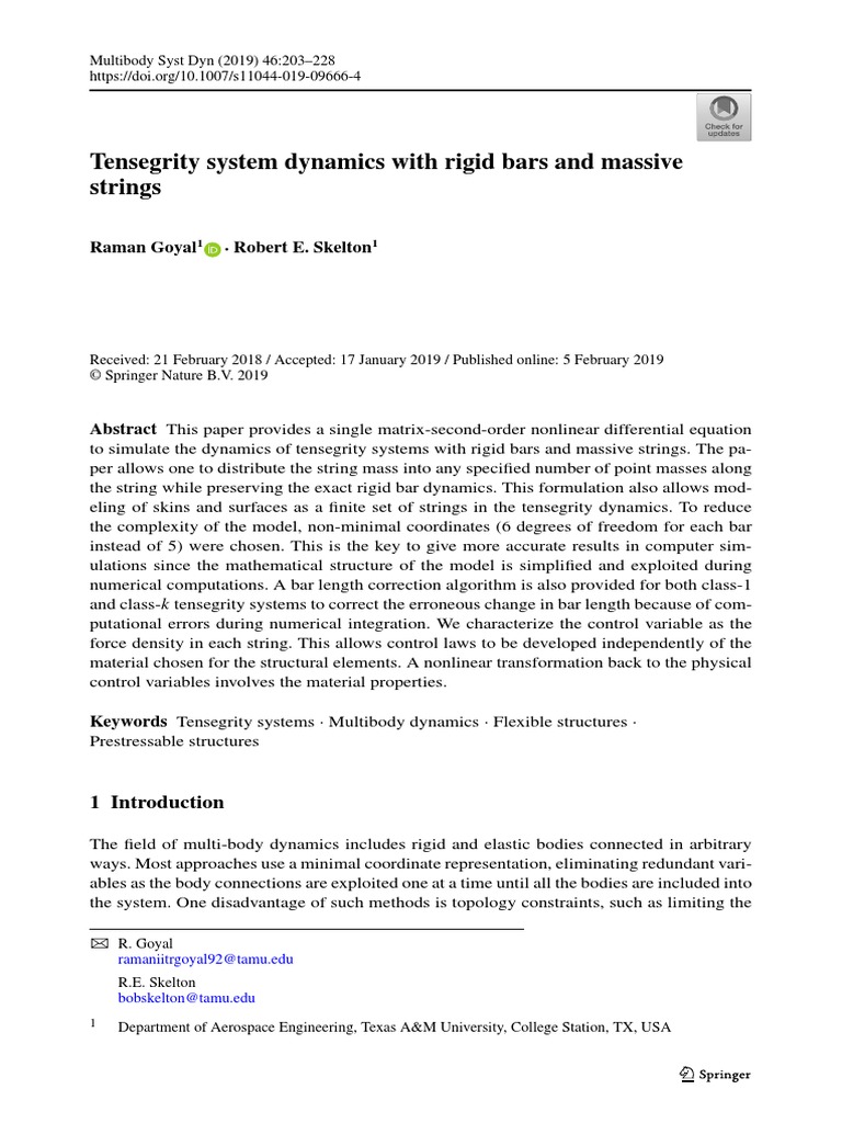 2019 Goyal and Skelton - Tensegrity System Dynamics With Rigid Bars and Massive Strings | PDF ...