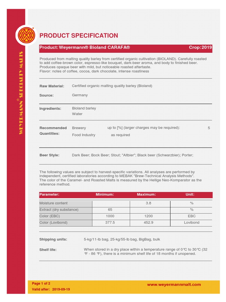 Bioland CARAFA Specification | PDF | Beer | Malt