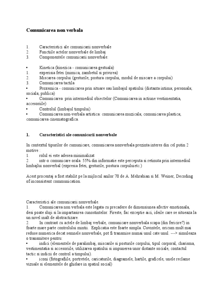 Ps Comunicarii Comunicarea Non Verbala | PDF