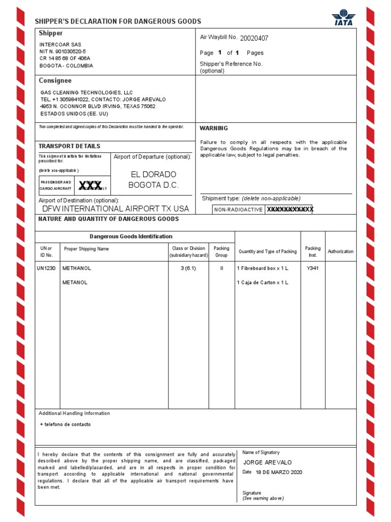 DGD para Diligenciar | PDF | Dangerous Goods | Cargo
