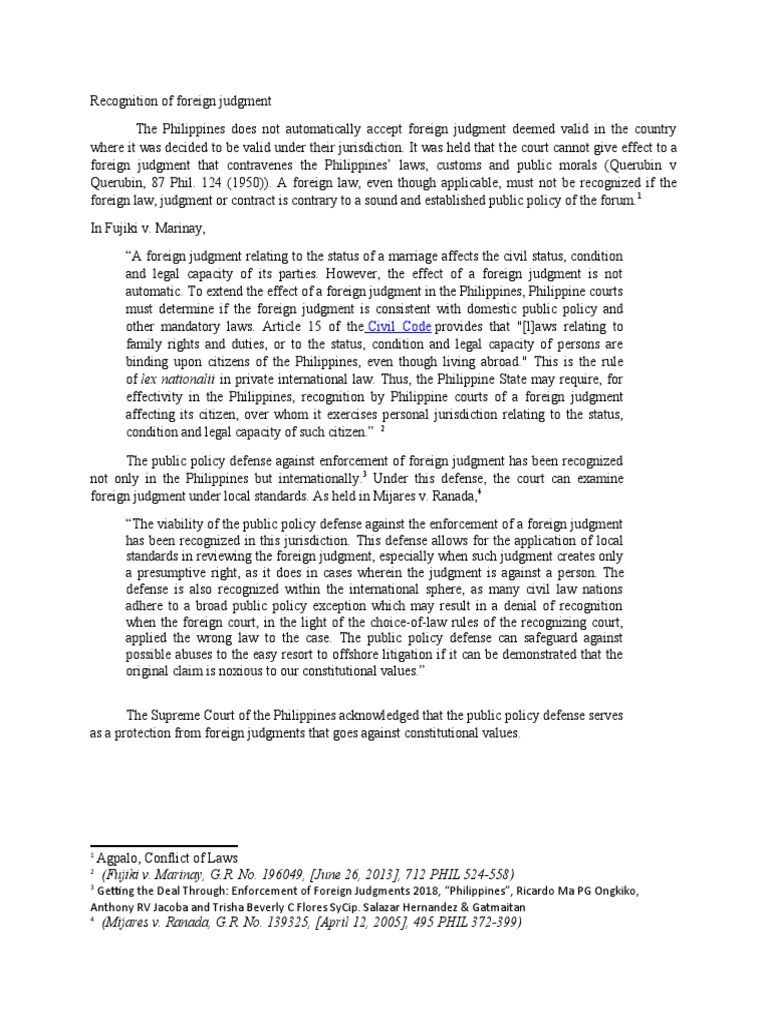 Recognition of Foreign Judgment | PDF | Public Policy Doctrine ...