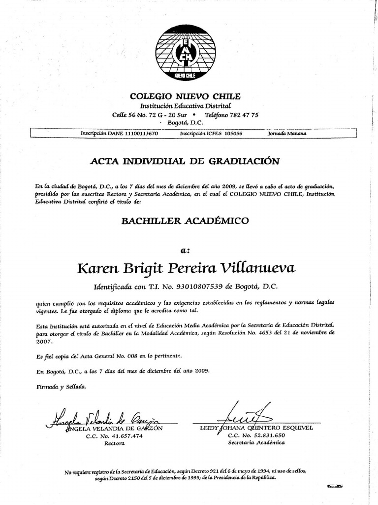 Acta de Bachiller | PDF