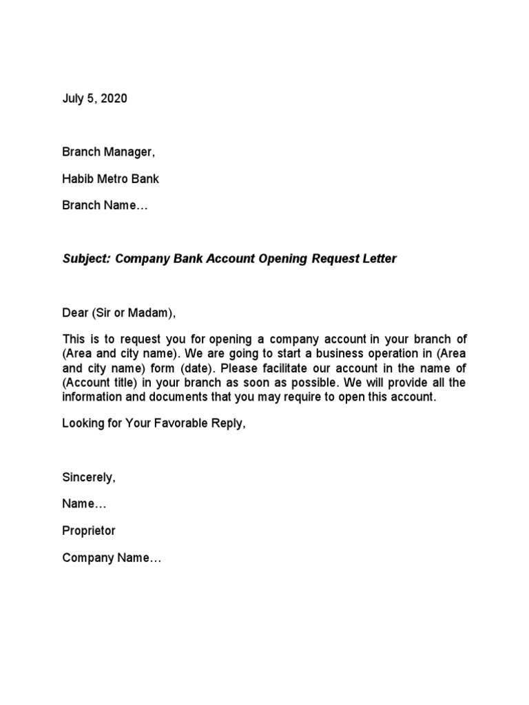 Bank Account Open Account Request Letter | PDF