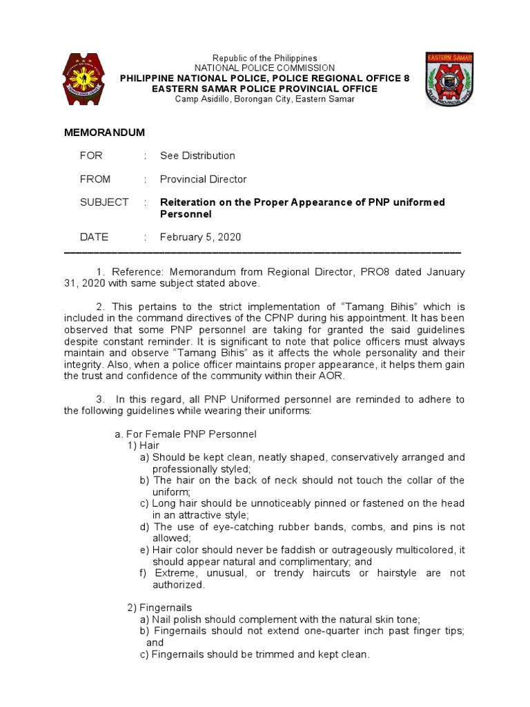 Reinforcing Proper Uniform Appearance and Guidelines for PNP Personnel ...