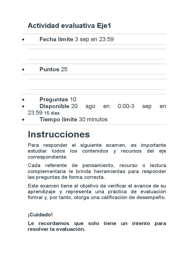 Actividad Evaluativa Eje1 | PDF | Prueba (evaluación) | Prueba / examen