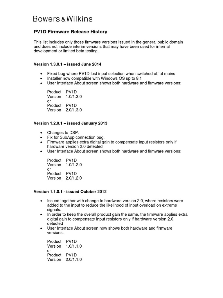 PV1D Firmware Updates Overview | PDF | Business | Computers
