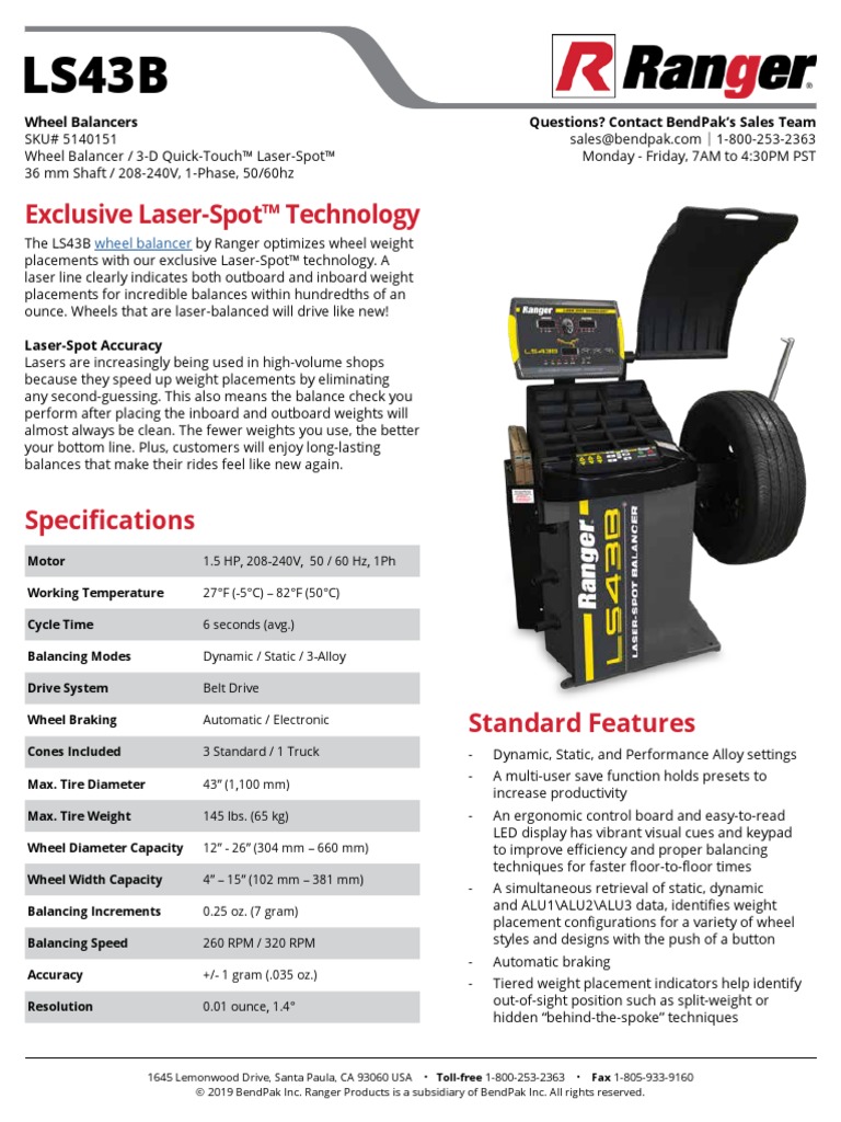 LS43B Wheel Balancer 5140151 Ranger Products | PDF | Vehicle Technology ...