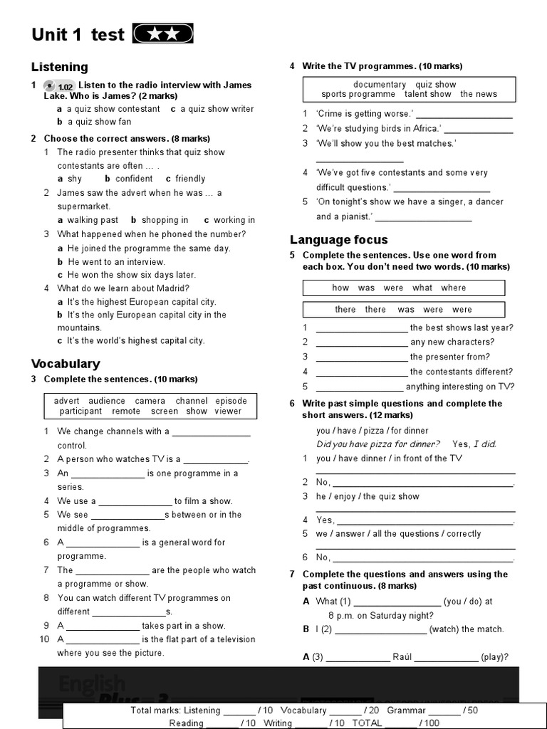 Unit 1 Standard Test | PDF | Television