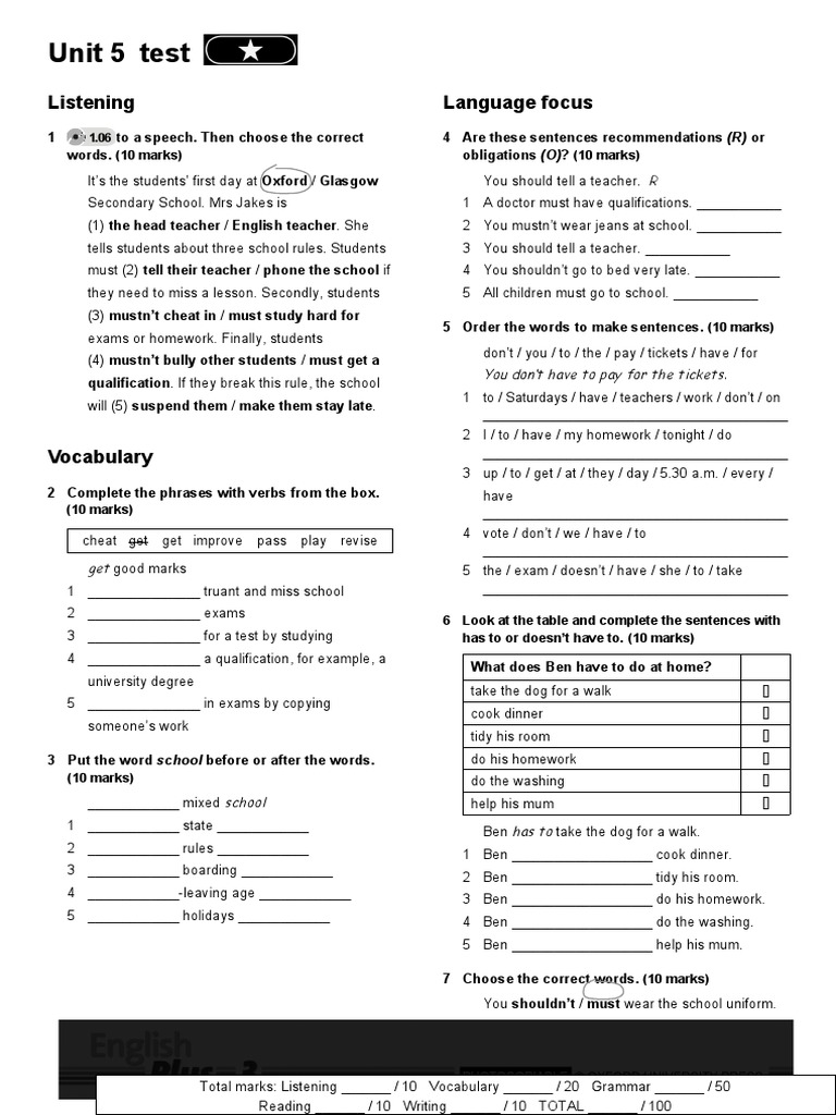 Unit 5 Test: Listening Language Focus | PDF | Test (Assessment ...