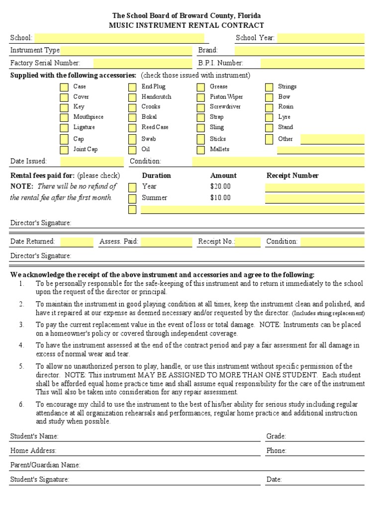 SBBC Instrument Rental Form-2 | PDF | Contract Issue Wages | Business