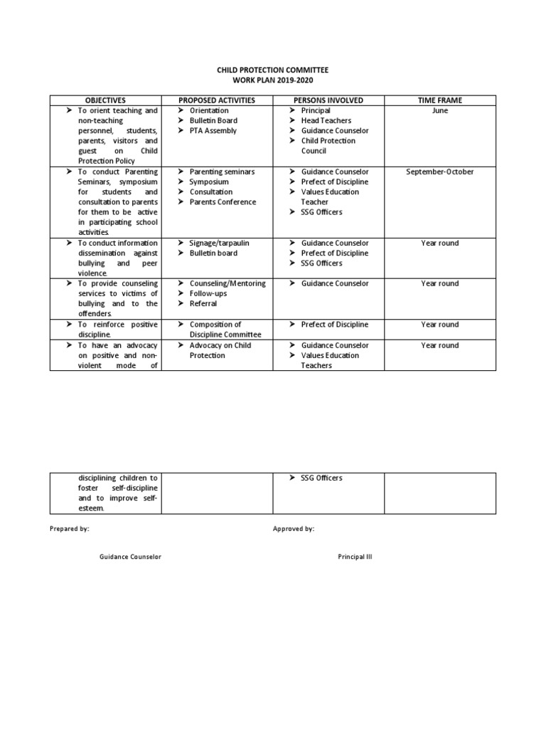 Child Protection Committee Work Plan | PDF