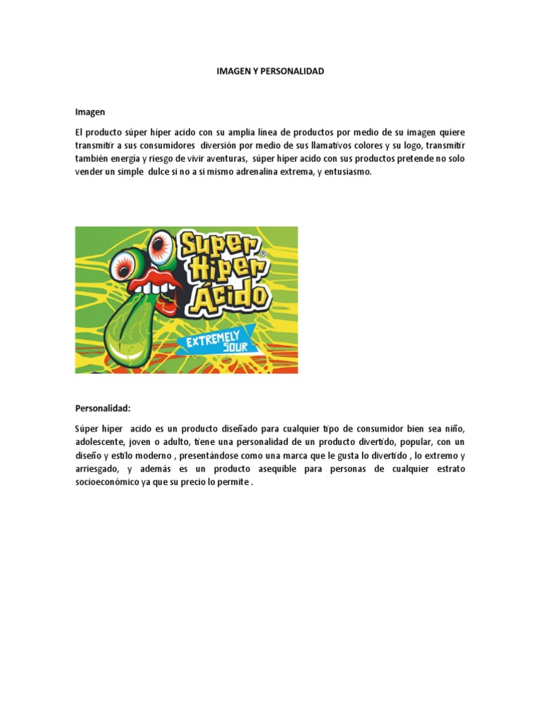 Imagen y Personalidad de Súper Híper Ácido | PDF | Cocina, comidas y vino