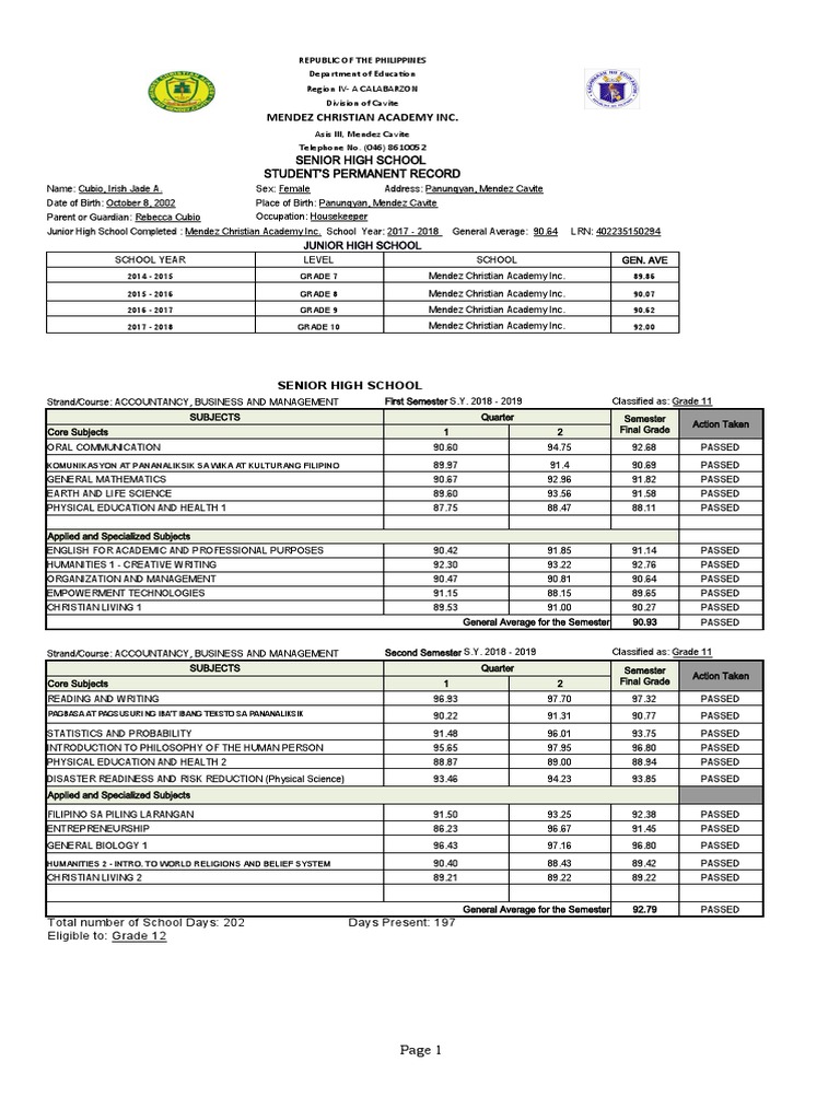 School Form 10 (Girls) Updated | PDF | Academic Term | Disaster Risk ...