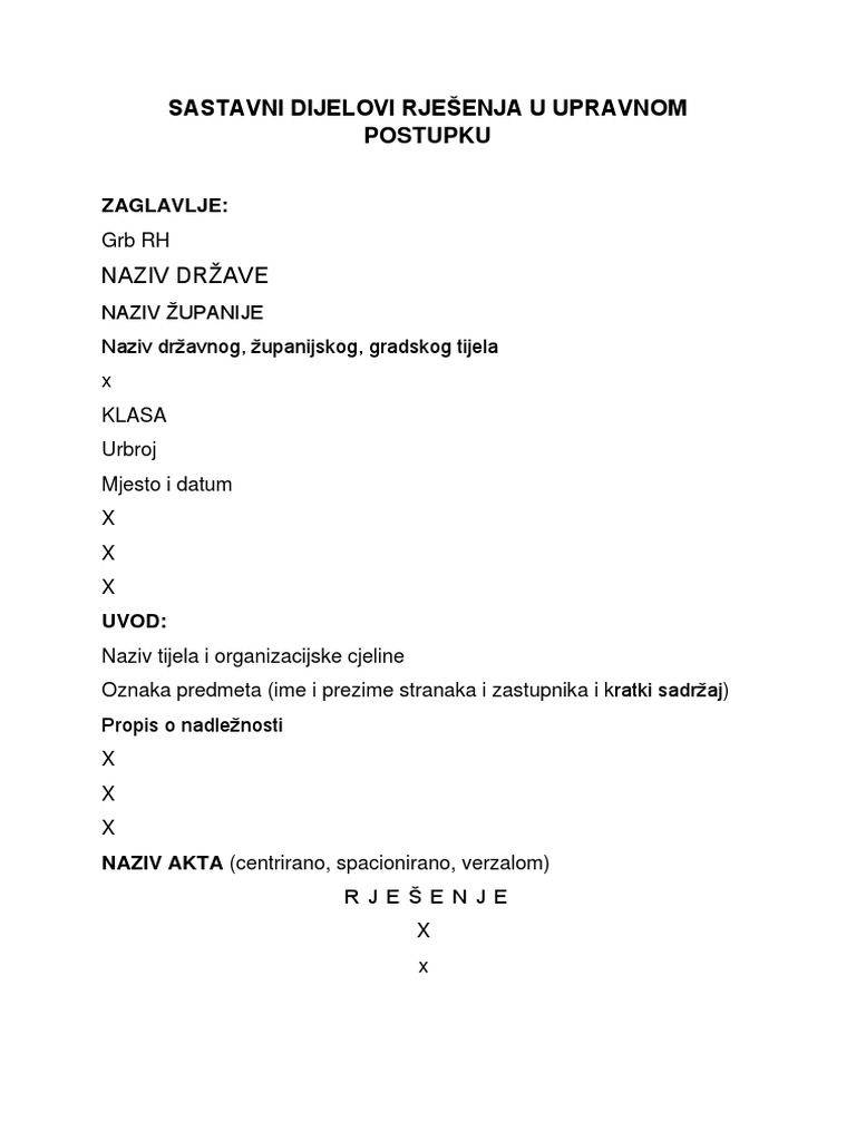 Sastavni Dijelovi Rješenja U Upravnom Postupku PDF | PDF