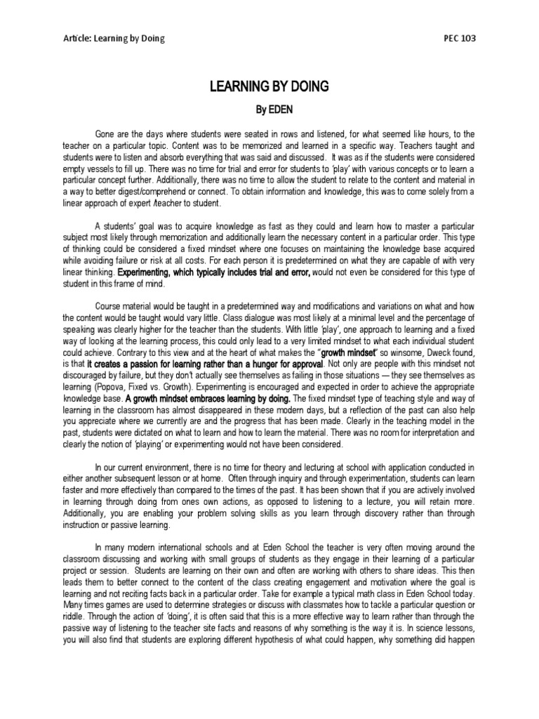 Article - LEARNING BY DOING | PDF | Mindset | Experiment