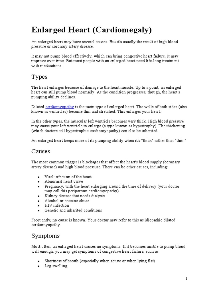 Enlarged Heart (Cardiomegaly) : Types | Download Free PDF | Heart | Rtt