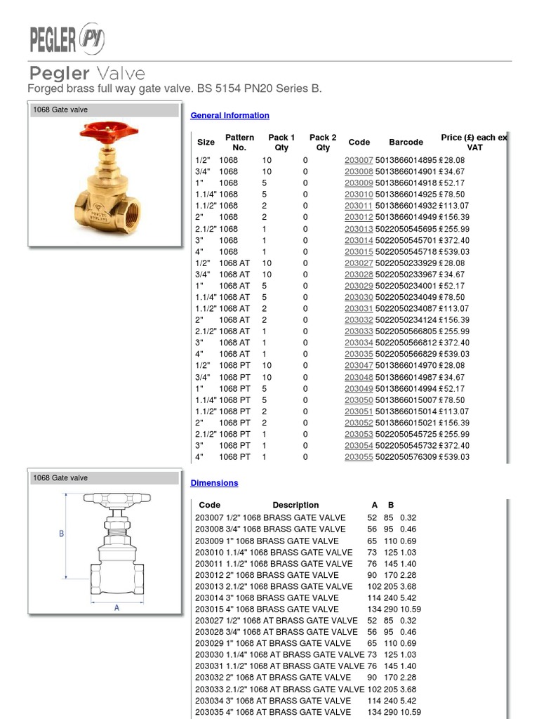 1068 Forged Brass Full Bore Gate Valve | PDF | Valve | Gas Technologies