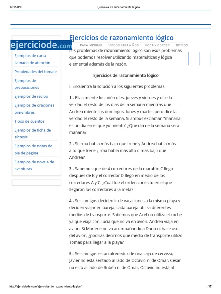 Ejercicios de Razonamiento Lógico | PDF