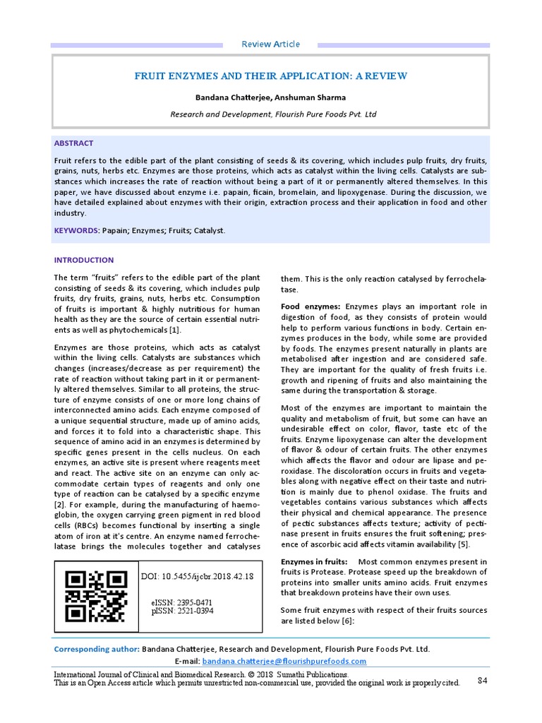 Fruit Enzymes and Their Application - A Review PDF | PDF | Proteolysis ...