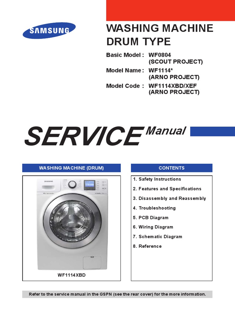 Service Manual Lave Linge Samsung wf1114xbd | PDF | Washing Machine ...