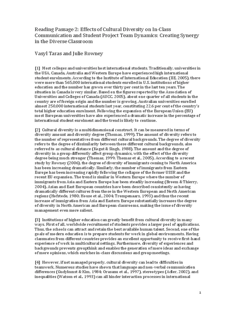 Reading Passage 2 - Effects of Cultural Diversity | PDF | Cross ...