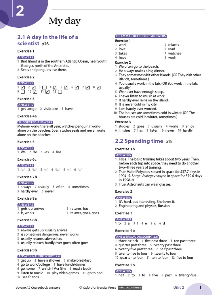 Voyage A2 Answer Key U2 | PDF