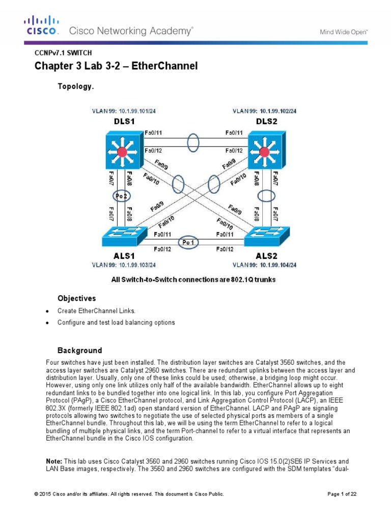 Chapter 3 Lab 3-2 - Etherchannel: Topology | PDF | Network Switch | Computer Architecture