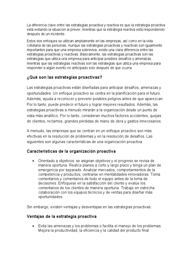 Qué Son Las Estrategias Proactivas | PDF | Planificación | Economias
