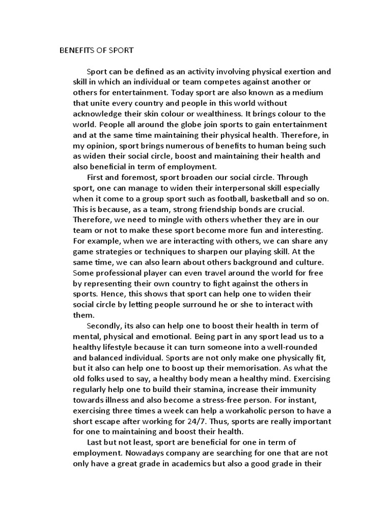 Essay BENEFITS OF SPORT | PDF | Social Group | Sports