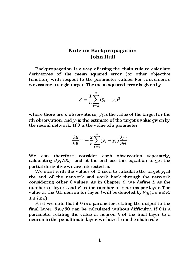 Note On Backpropagation John Hull: Ith Observation, and y | PDF | Mathematical Analysis ...