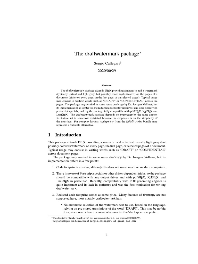THE DRAFTWATERMARK PACKAGE (Sergio Callegari) | PDF | Te X ...