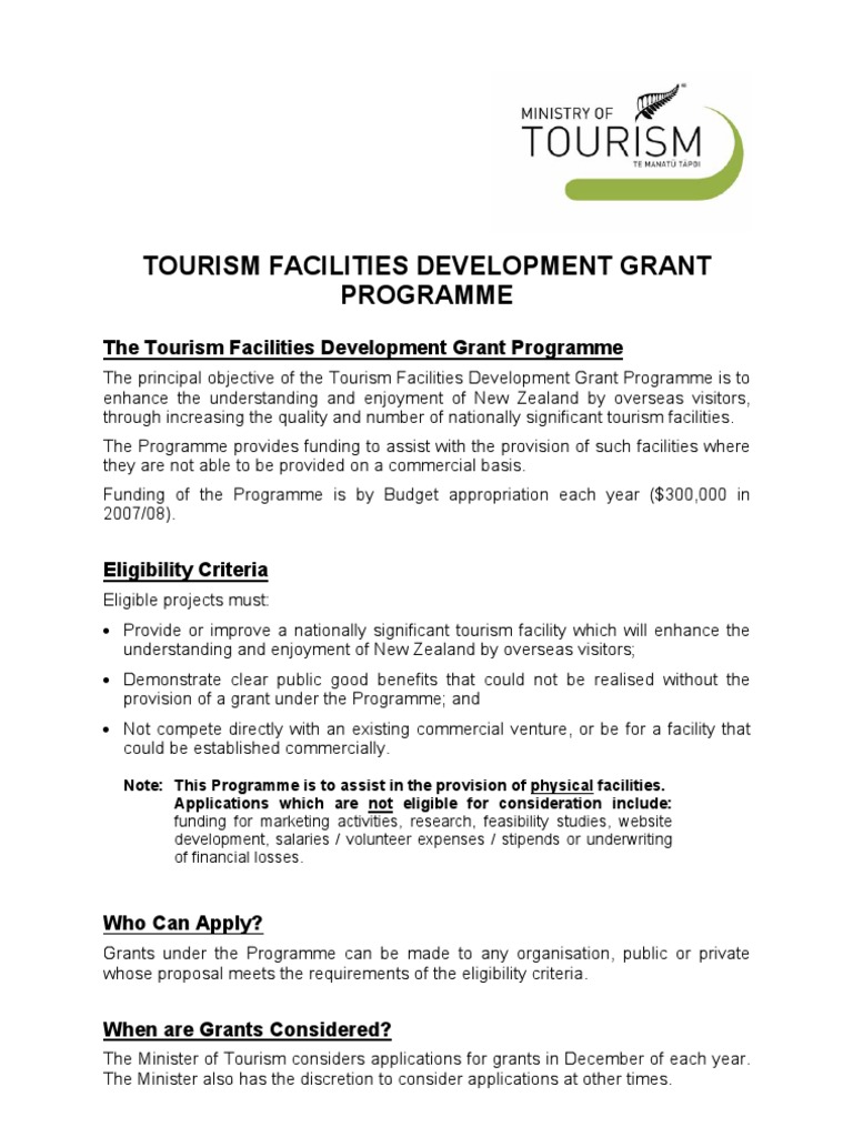 The Tourism Facilities Development Grant Programme | PDF | Feasibility ...
