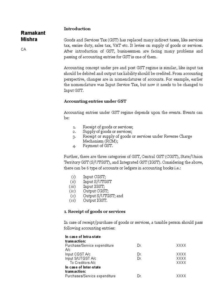 GST Accounting Entries Explained | PDF | Value Added Tax | Receipt