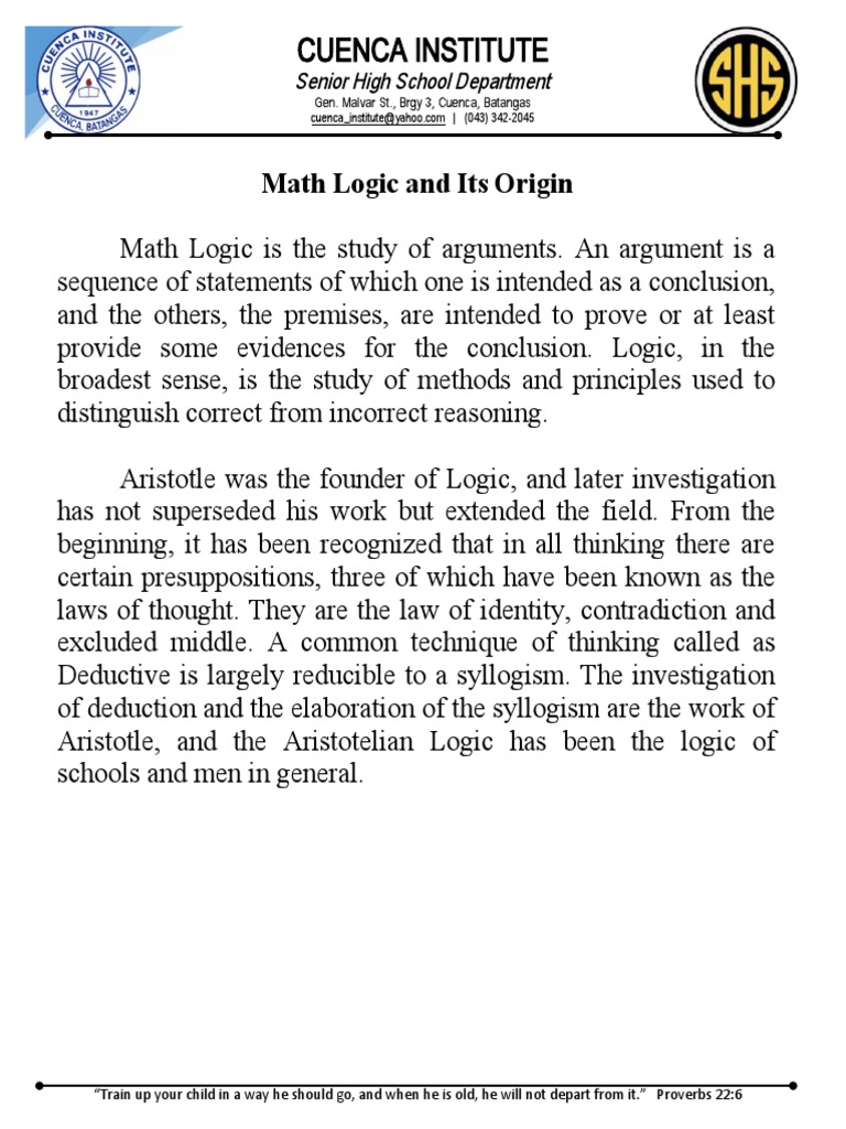 Math Logic and Its Origin | PDF