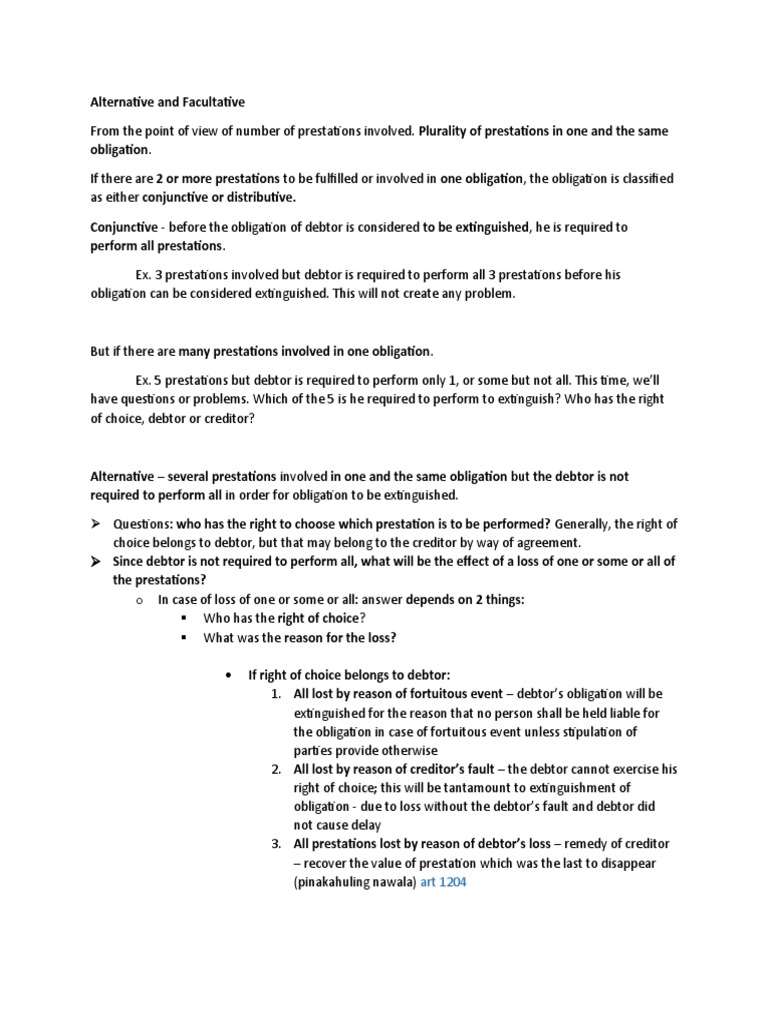 Alternative and Facultative Obligations | PDF | Debtor | Law Of Obligations