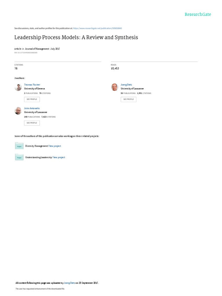 Leadership Process Models: A Review and Synthesis: Journal of ...