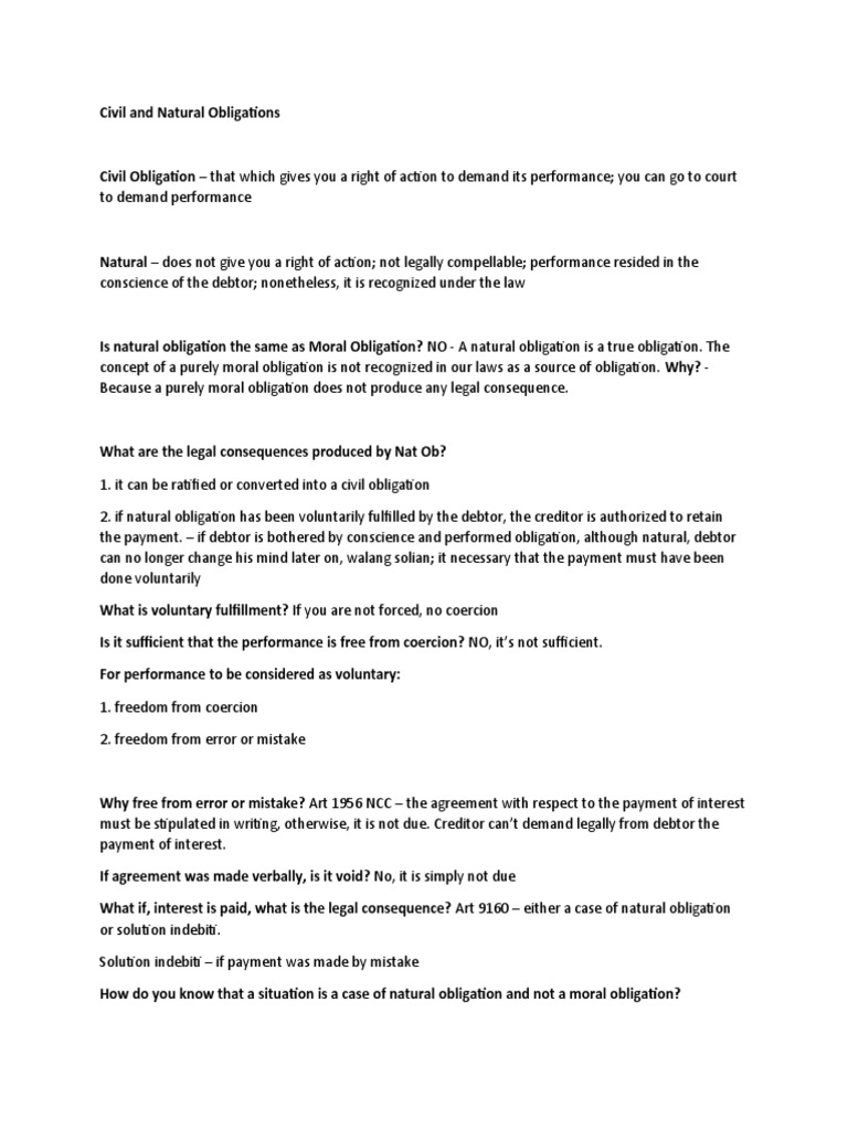 Civil vs Natural Obligations Explained | PDF | Debtor | Jurisprudence