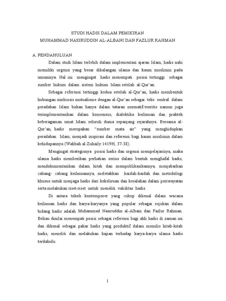 Studi Hadis Albani Dan Fazlurrahman | PDF