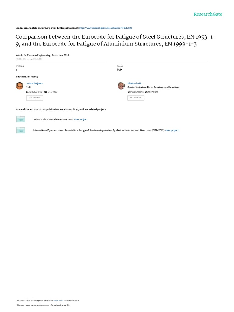 Comparison Between The Eurocode For Fatigue of Ste PDF | PDF | Fatigue ...