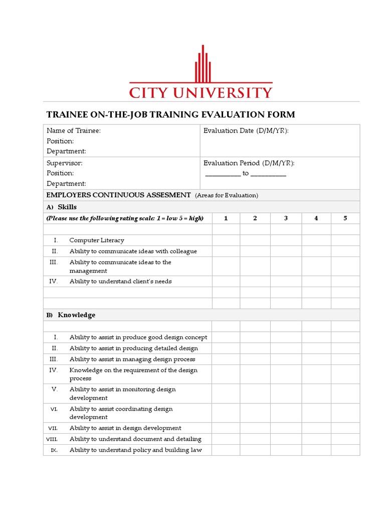 Trainee On-The-Job Training Evaluation Form-Month November | PDF