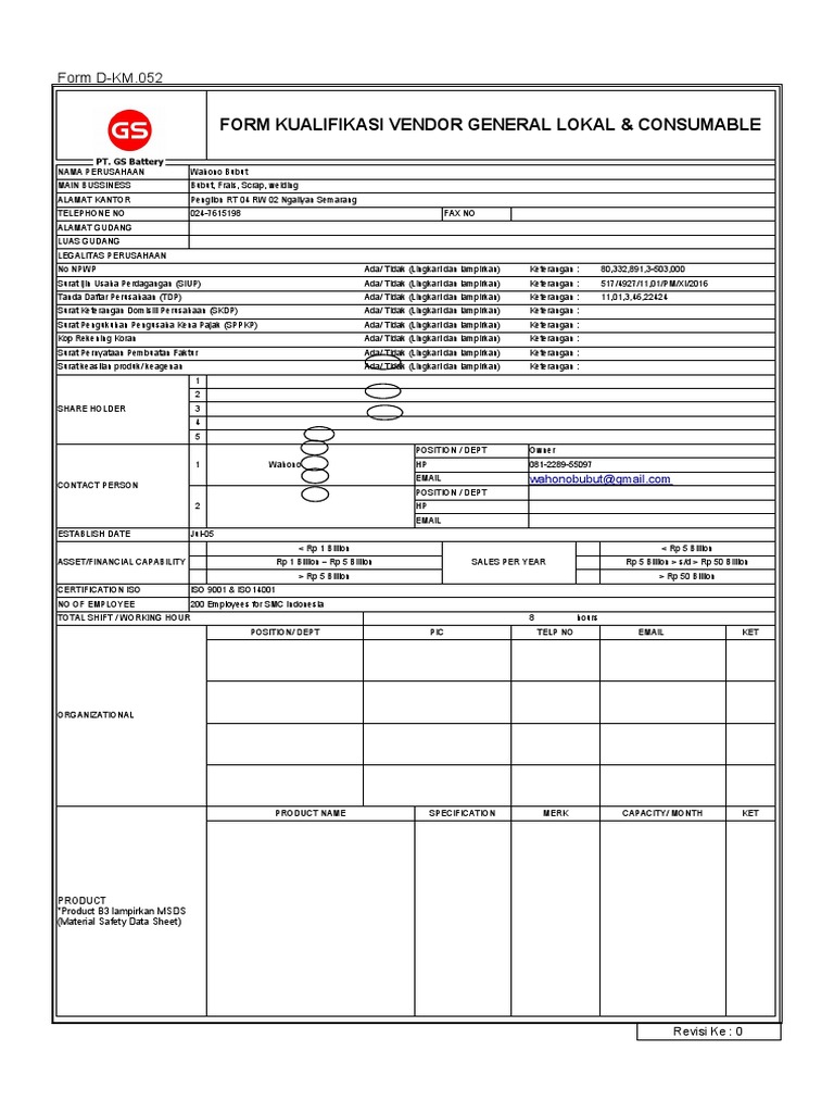 Form Kualifikasi Vendor General Lokal Dan ConsumableS | PDF